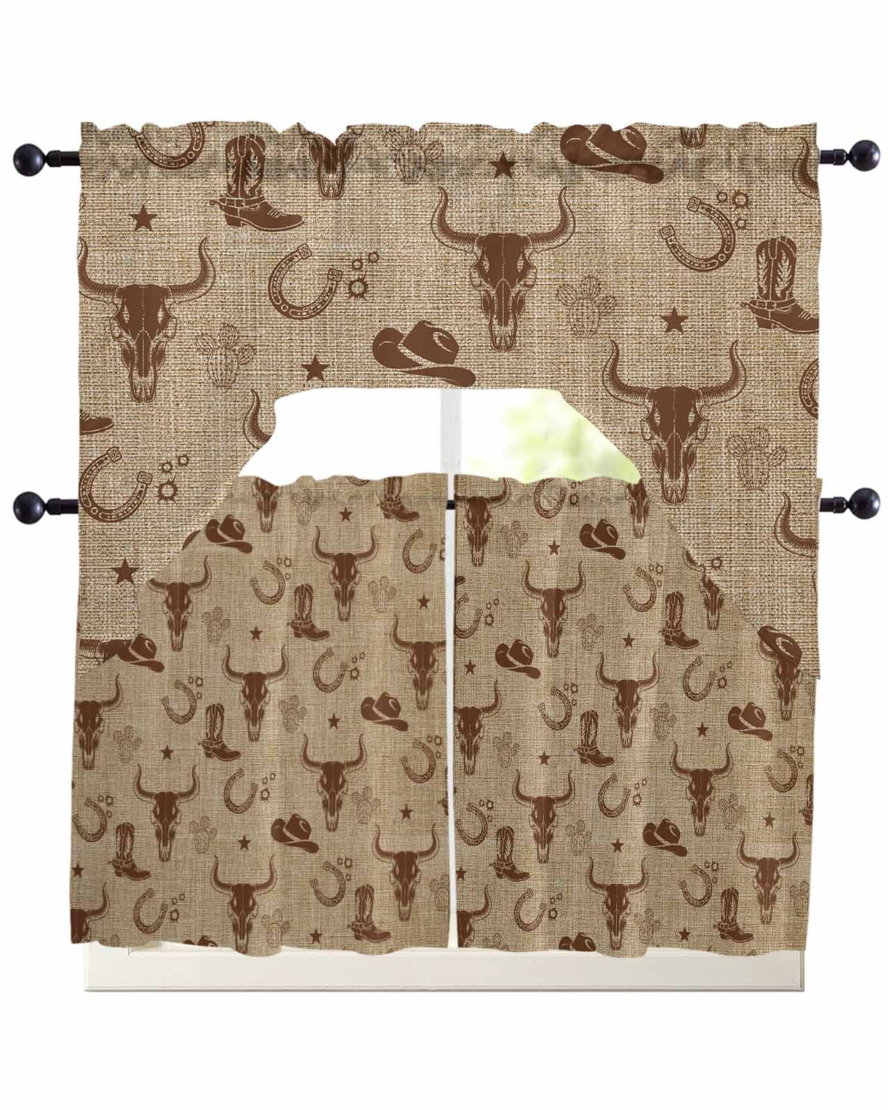 Brown Cow Skull Swag Curtains for Living Room/Bedroom Windows ...