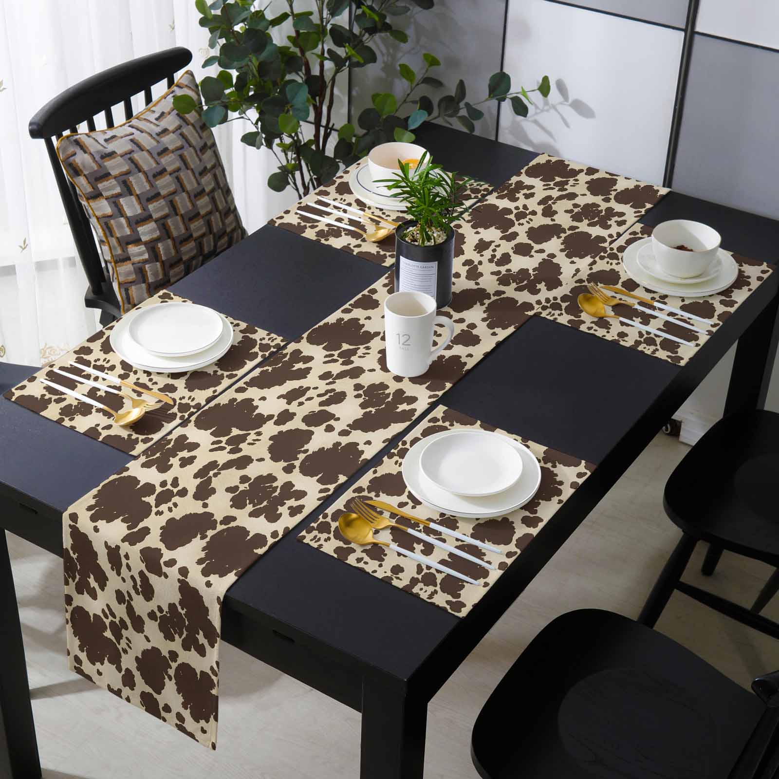 Brown Cow Texture Placemats Set of 6 with 70 Inches Long Table Runners ...