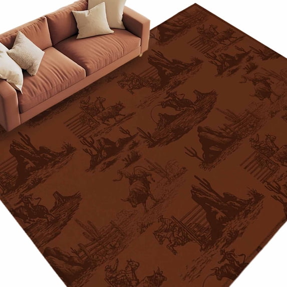 Brown Cowboy Area Rug 6x9 Washable Rug Non Slip Western Country Vintage ...