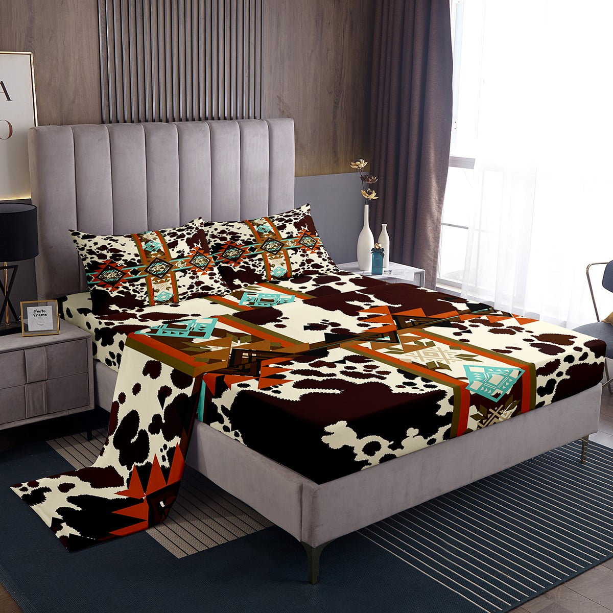 Brown Cowhide Bed Sheets Set Exotic Tribal Arrow Aztec Sheet Set Queen ...
