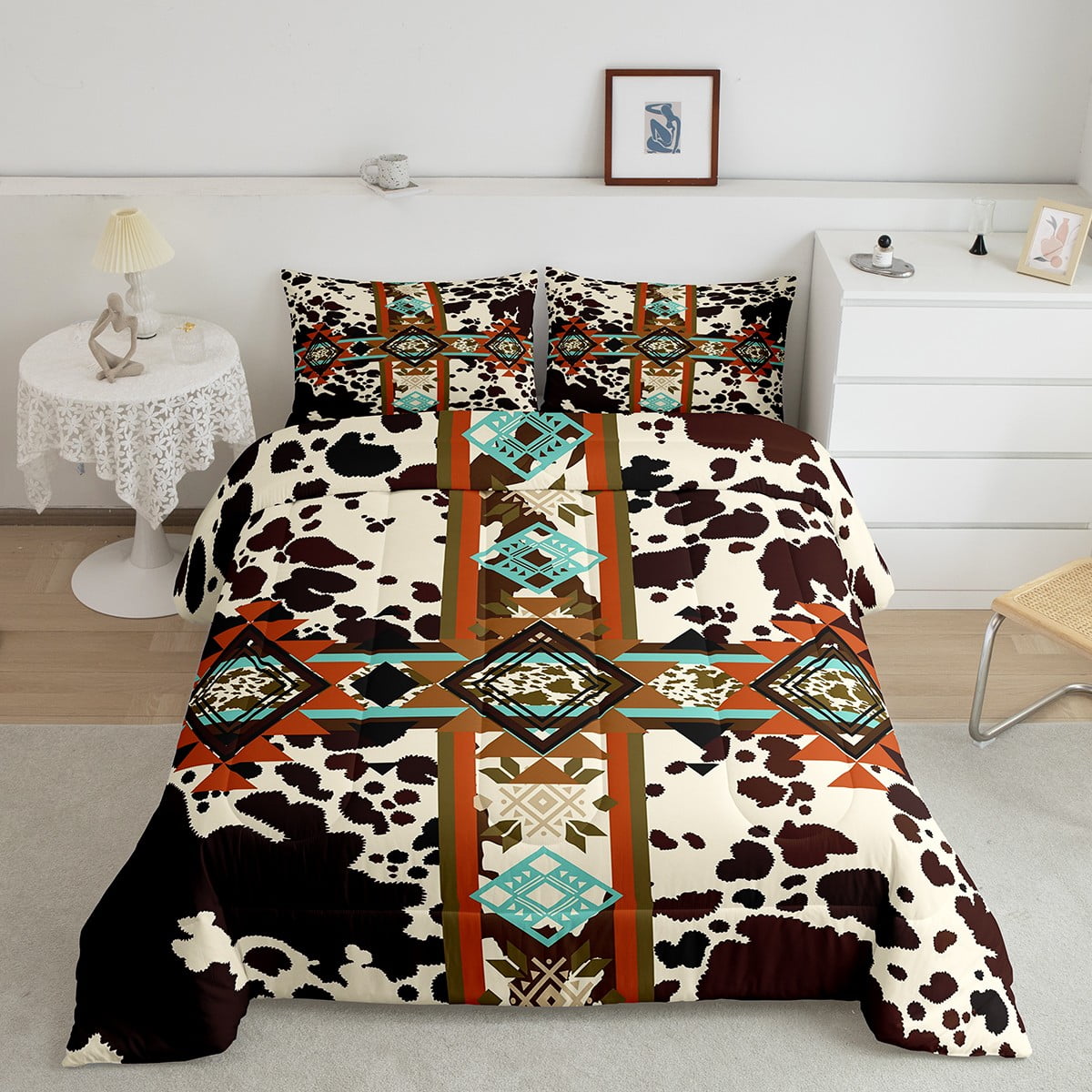 Brown Cowhide Bedding Set Exotic Tribal Arrow Aztec Comforter Set King ...
