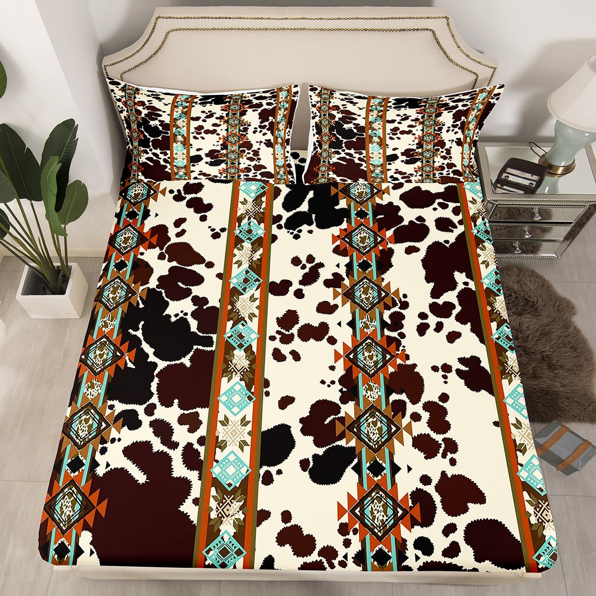 Brown Cowhide Bedding Set exotic Arrow Aztec Bed Sheets Twin,Geometry ...