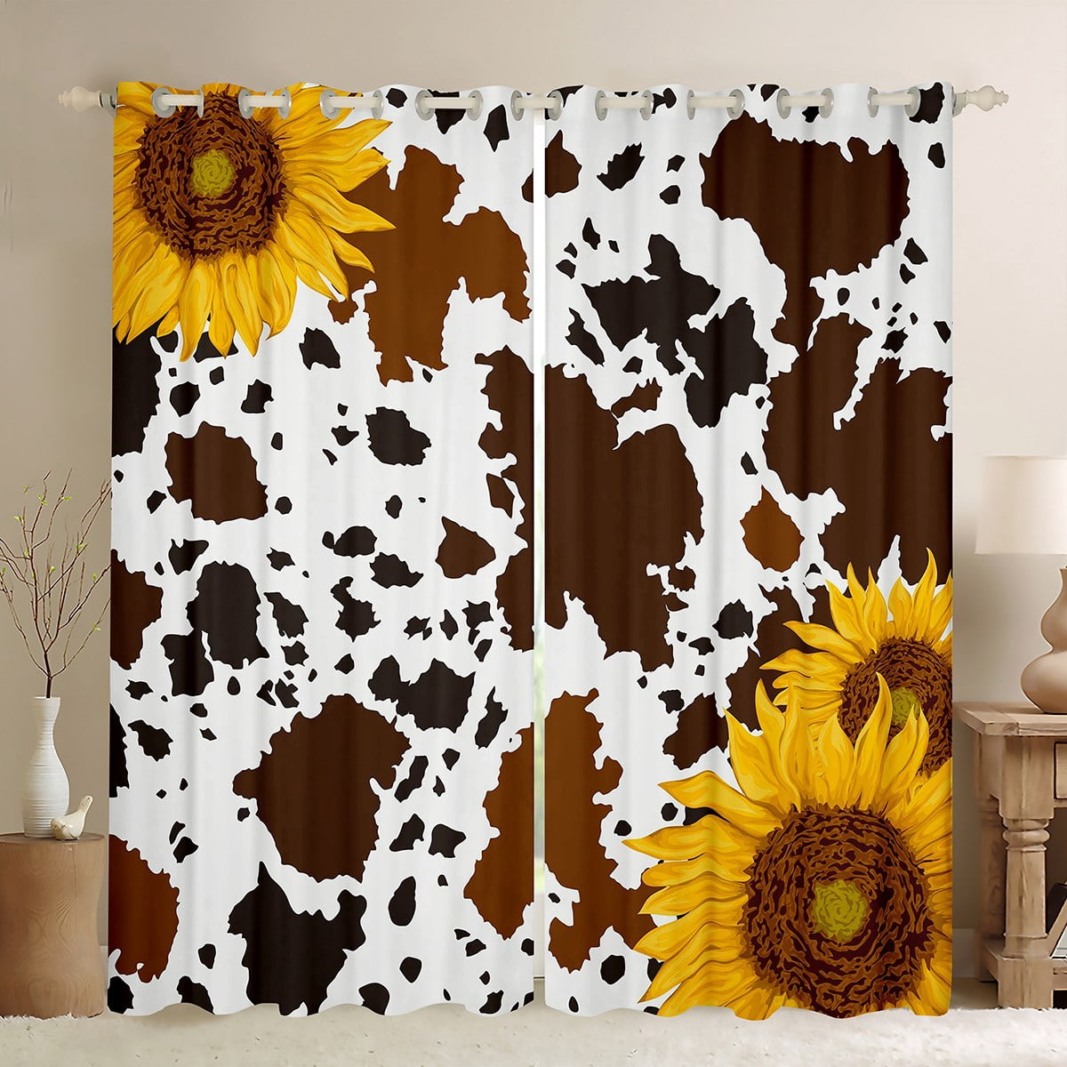 Brown Cowhide Blackout Curtains,Highland Cow Milk Cow Print Curtains ...
