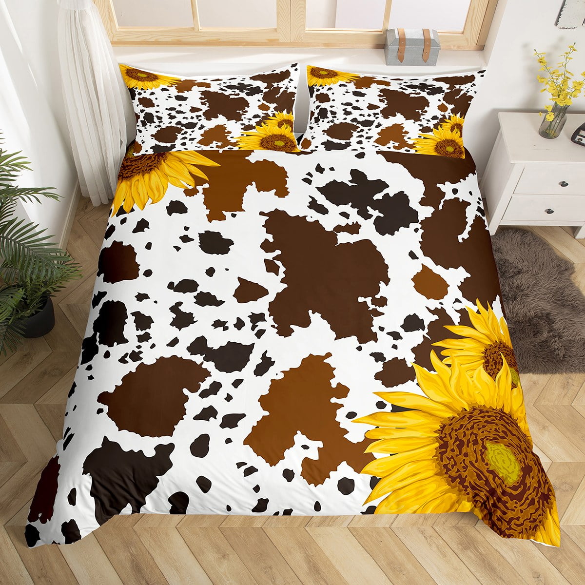 Brown Cowhide Comforter Cover Full,Cattle Highland Cow Milk Cow Print Bedding Set ,Wild ...