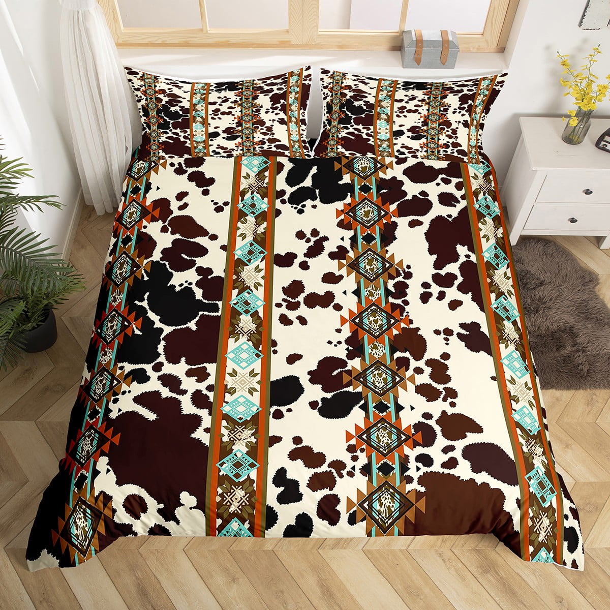 Brown Cowhide Comforter Cover exotic Tribal Arrow Aztec Bedding Set ...