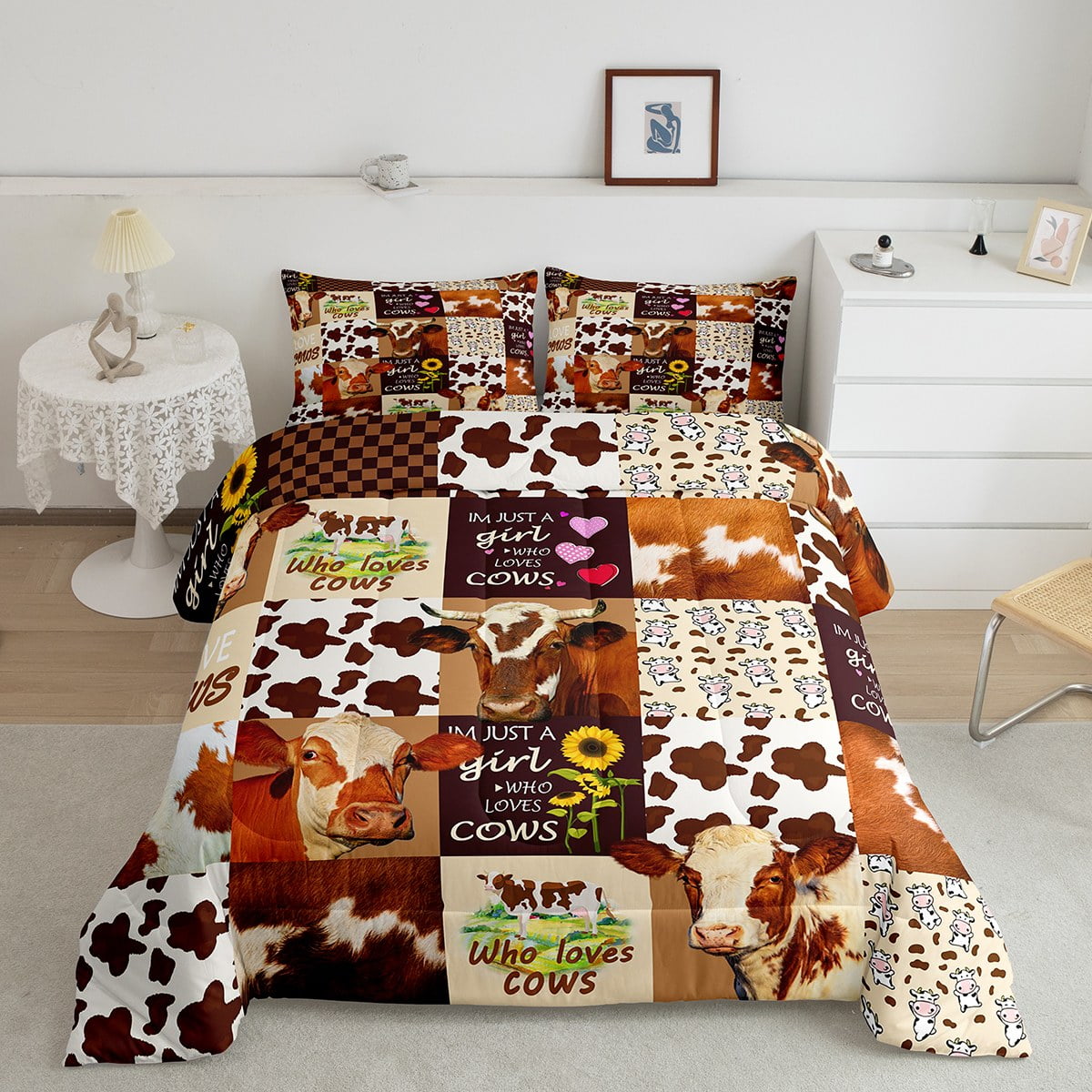 Brown Cowhide Comforter Set,Highland Milk Cow Print Bedding Full,Wild ...