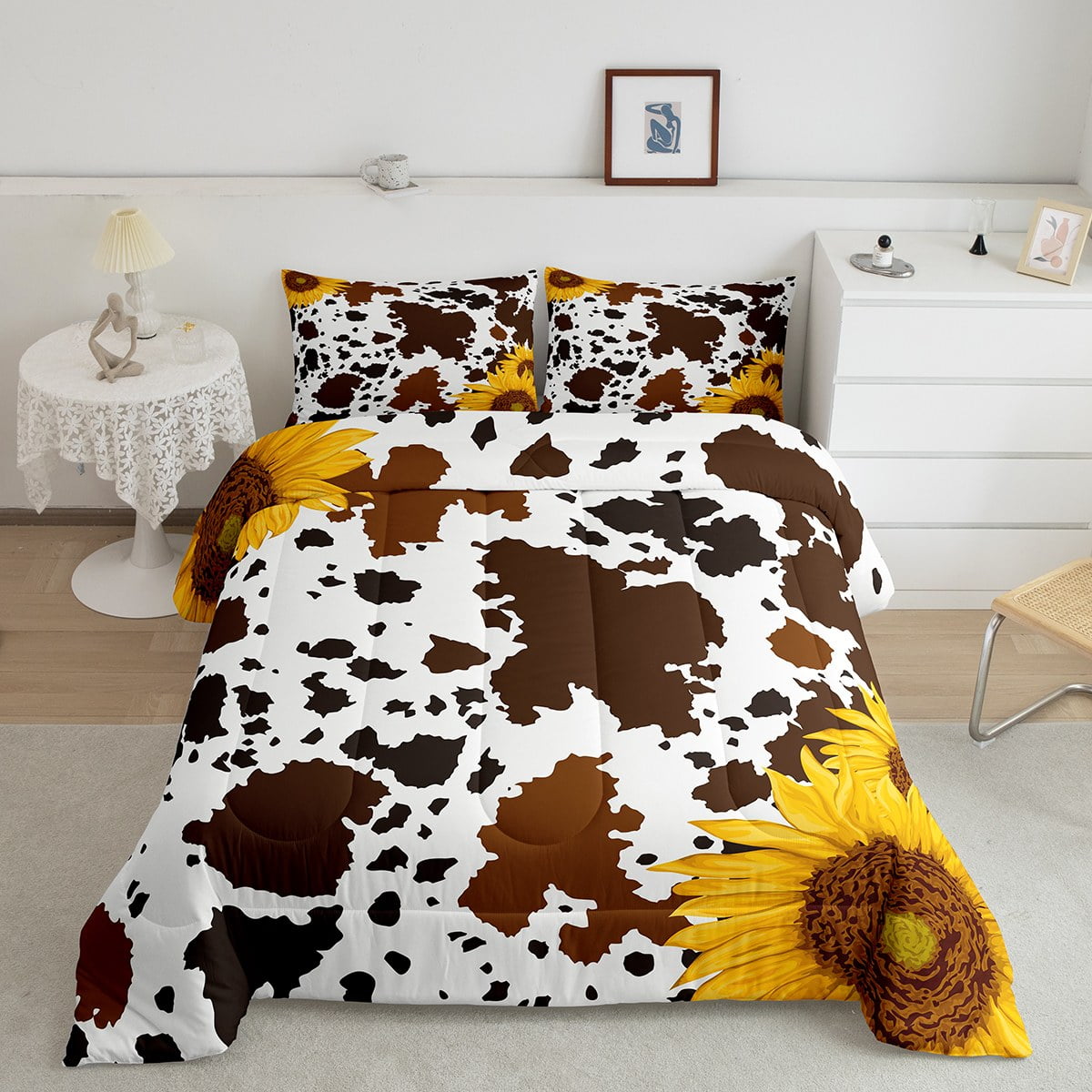 Brown Cowhide Comforter Set Full,Cattle Highland Cow Milk Cow Print Bedding for Boys,Wild ...