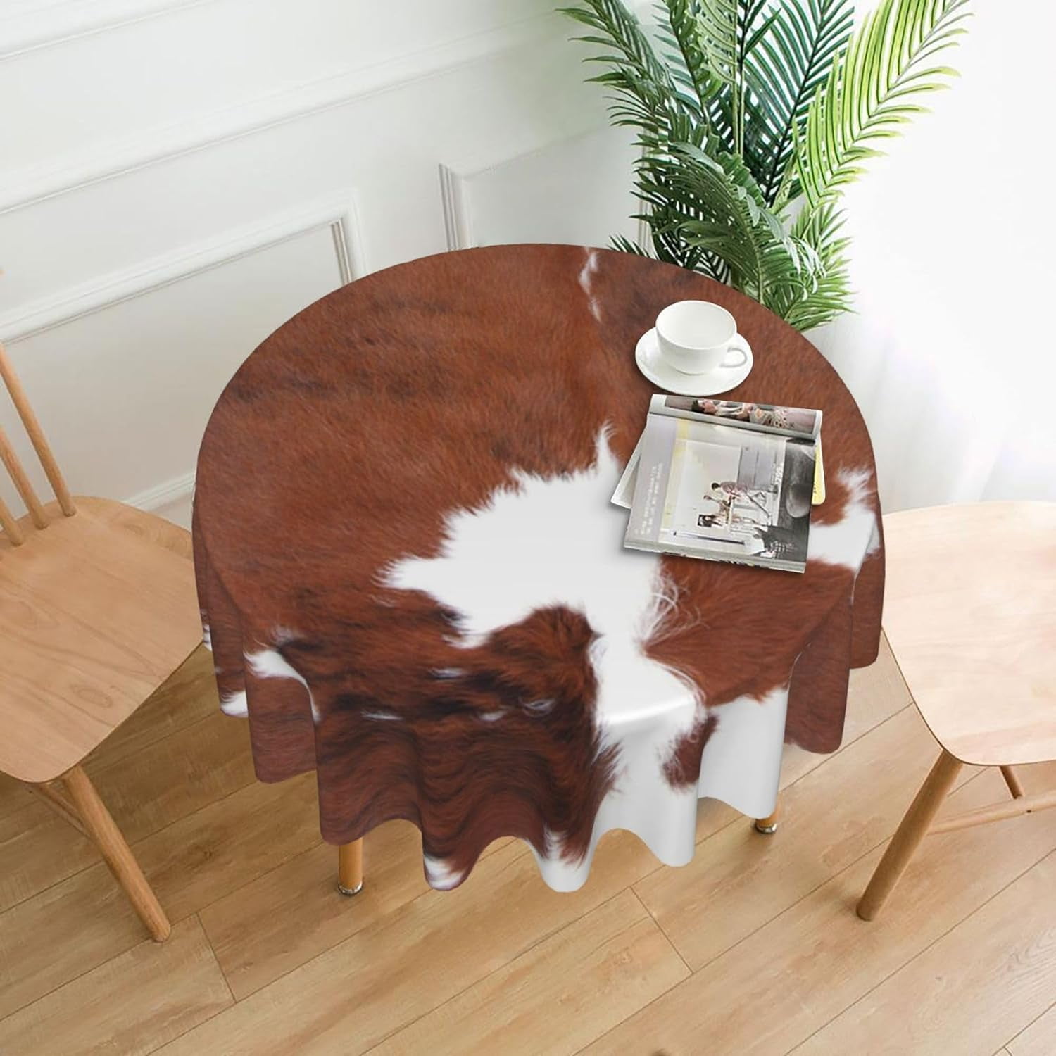 Brown Cowhide Cow Print Tablecloth Round 60 Inch Table Cover ...
