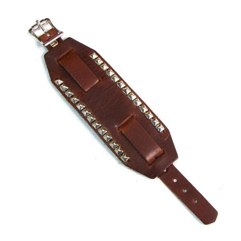 Brown Cowhide Extra-Wide Leather Watch Band w/ Studded Detailing ...