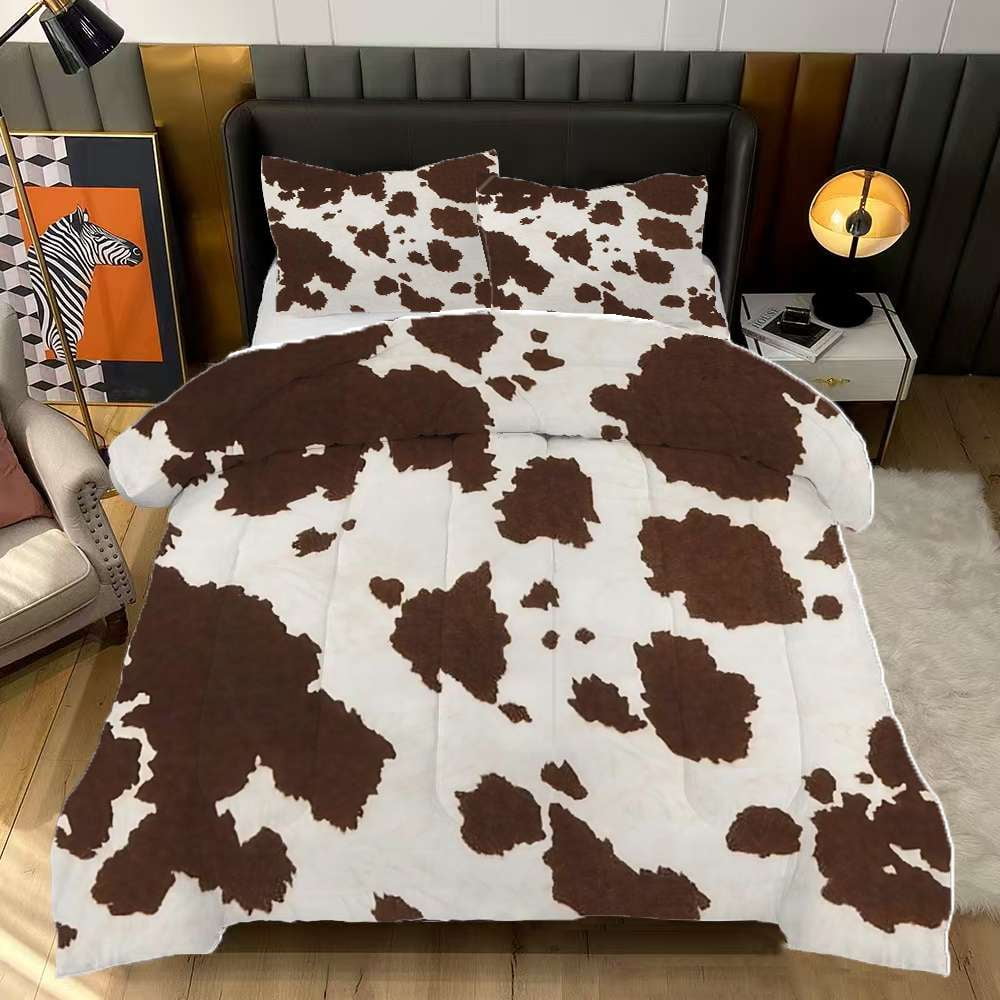 Brown Cowhide Leather Comforter Set King Size Bedding Set For Travl ...
