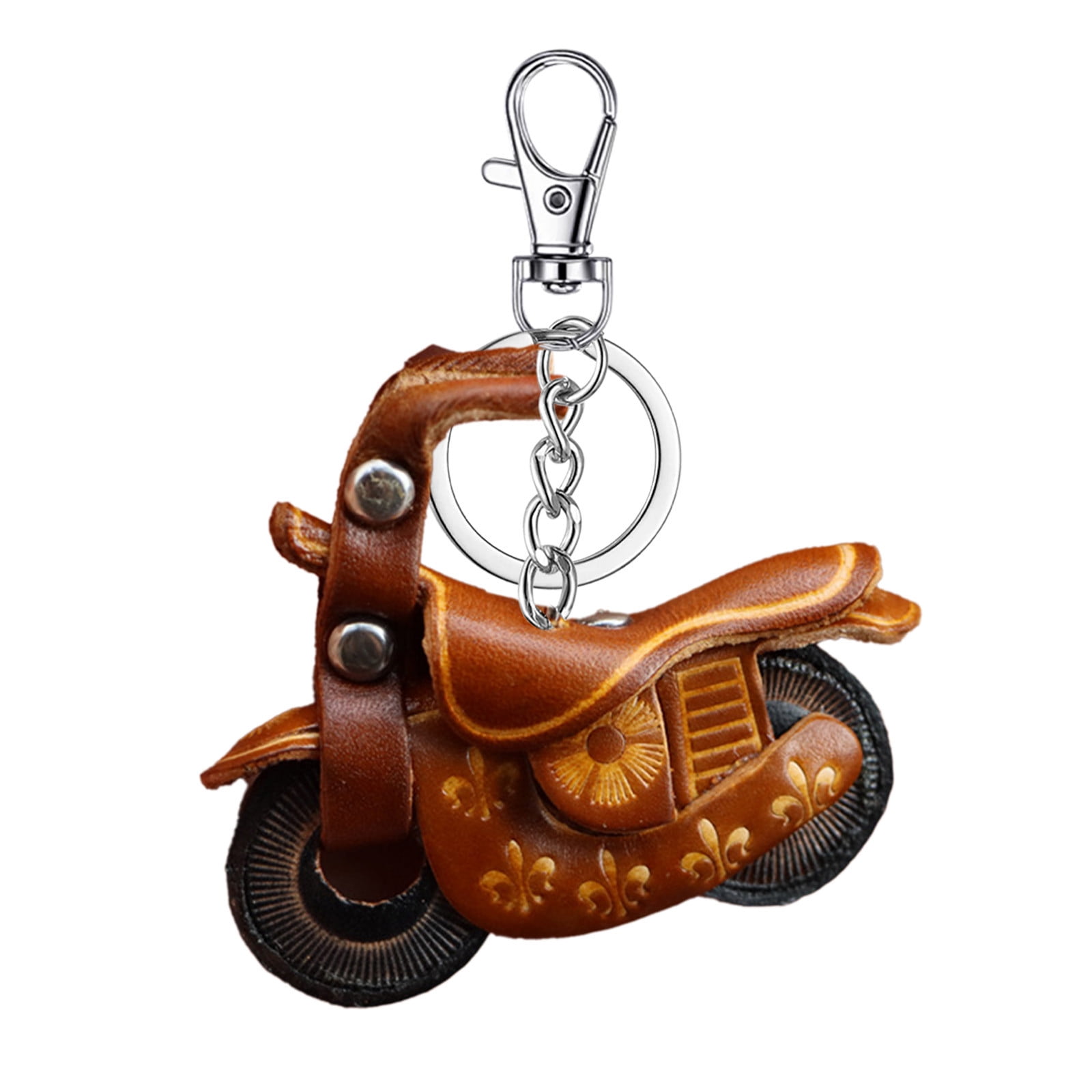 Brown Cowhide Leather Mini Motorcycle Shaped Keychain Personalized ...