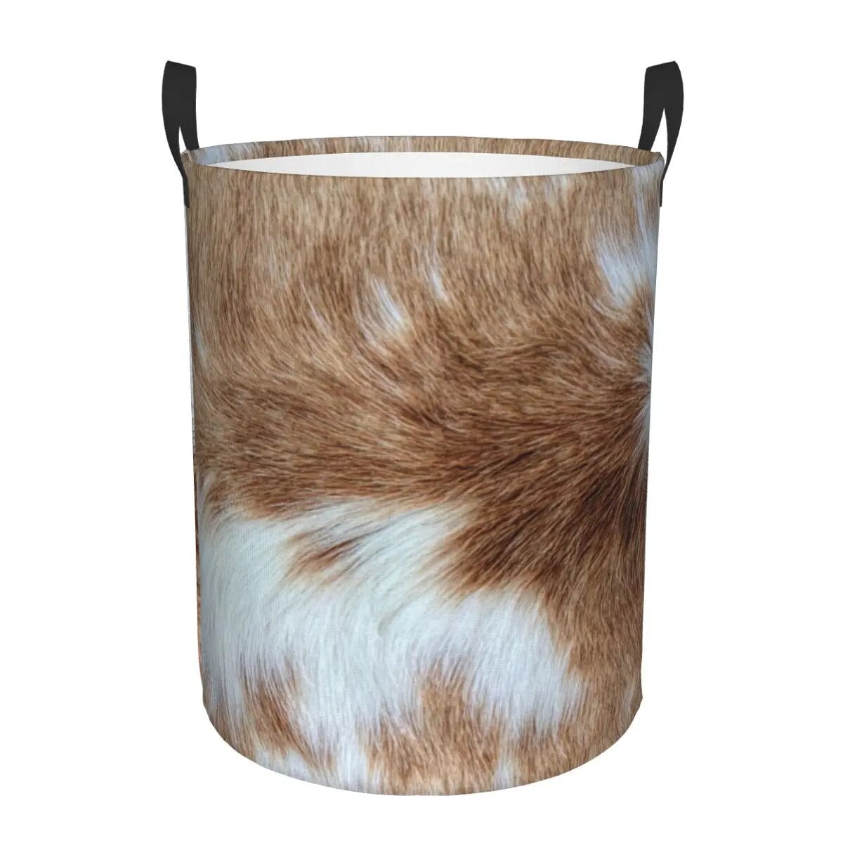 Brown Cowhide Leather Patch Laundry Basket Foldable Tan Fur Animal Hide ...