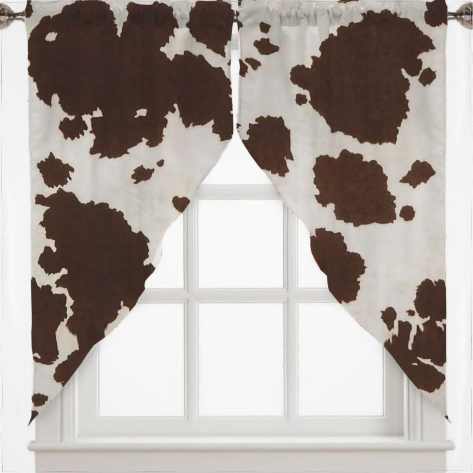 Brown Cowhide Leather Swag Valances For Windows 2 Pack For Kitchen ...