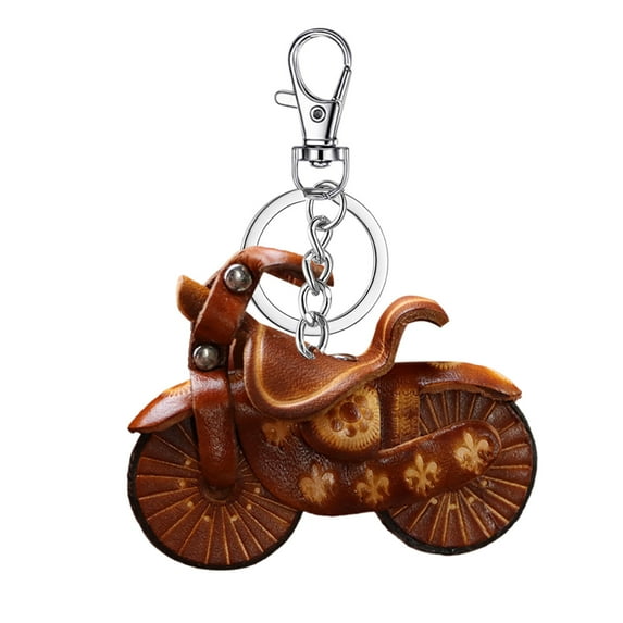 Brown Cowhide Mini Motorcycle Shaped Keychain，Personalized Hanging ...