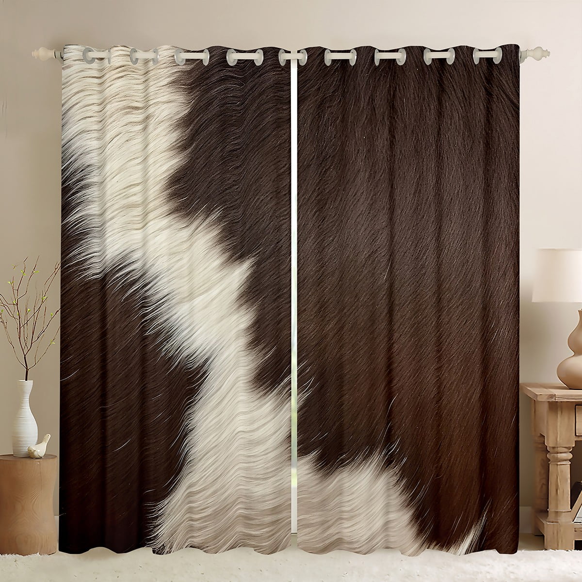 Brown Cowhide Print 30%-50% Blackout Curtains,Cow Curtains for Living ...