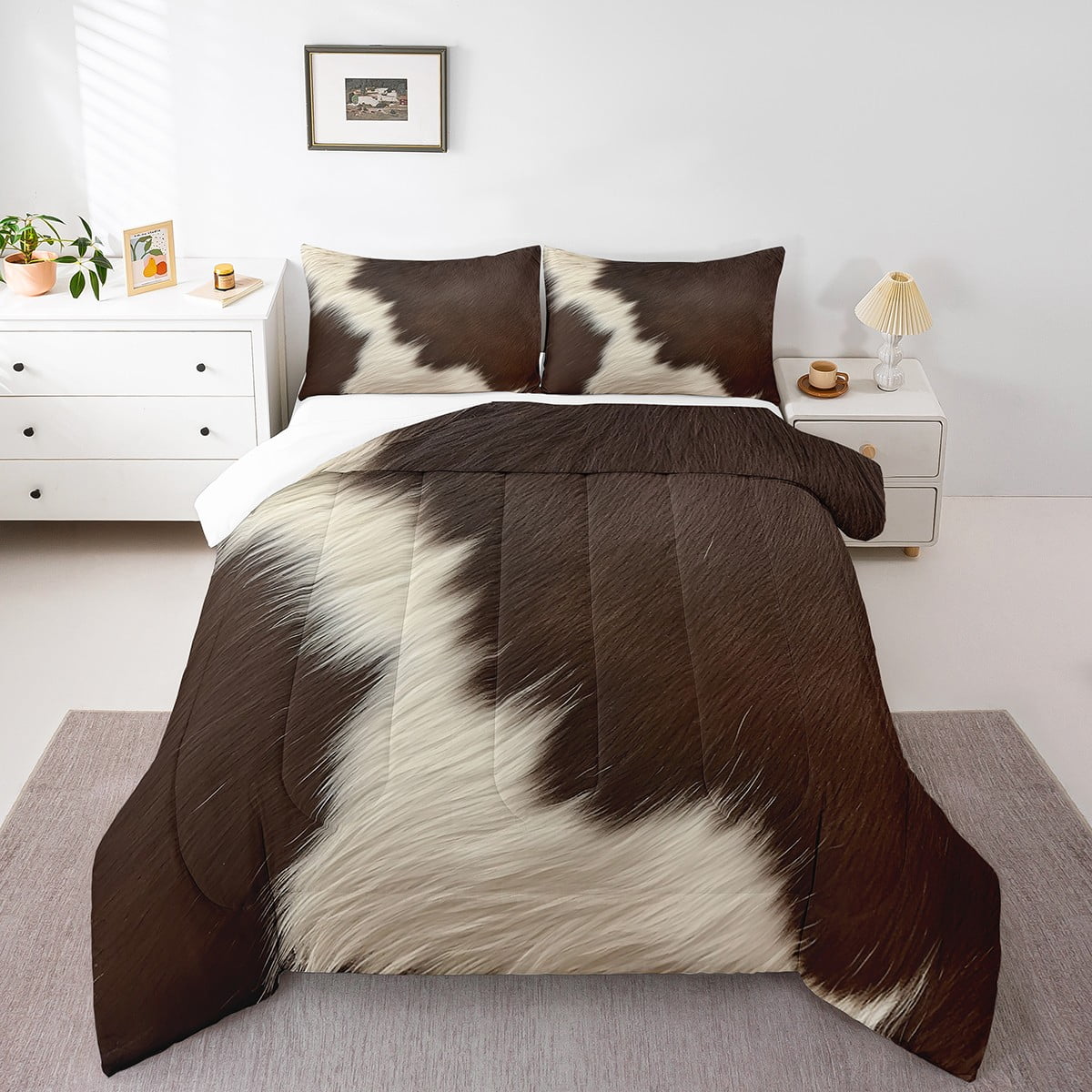 Brown Cowhide Print Bedding Set for Adults,Cow Comforter Sets Full Size ...