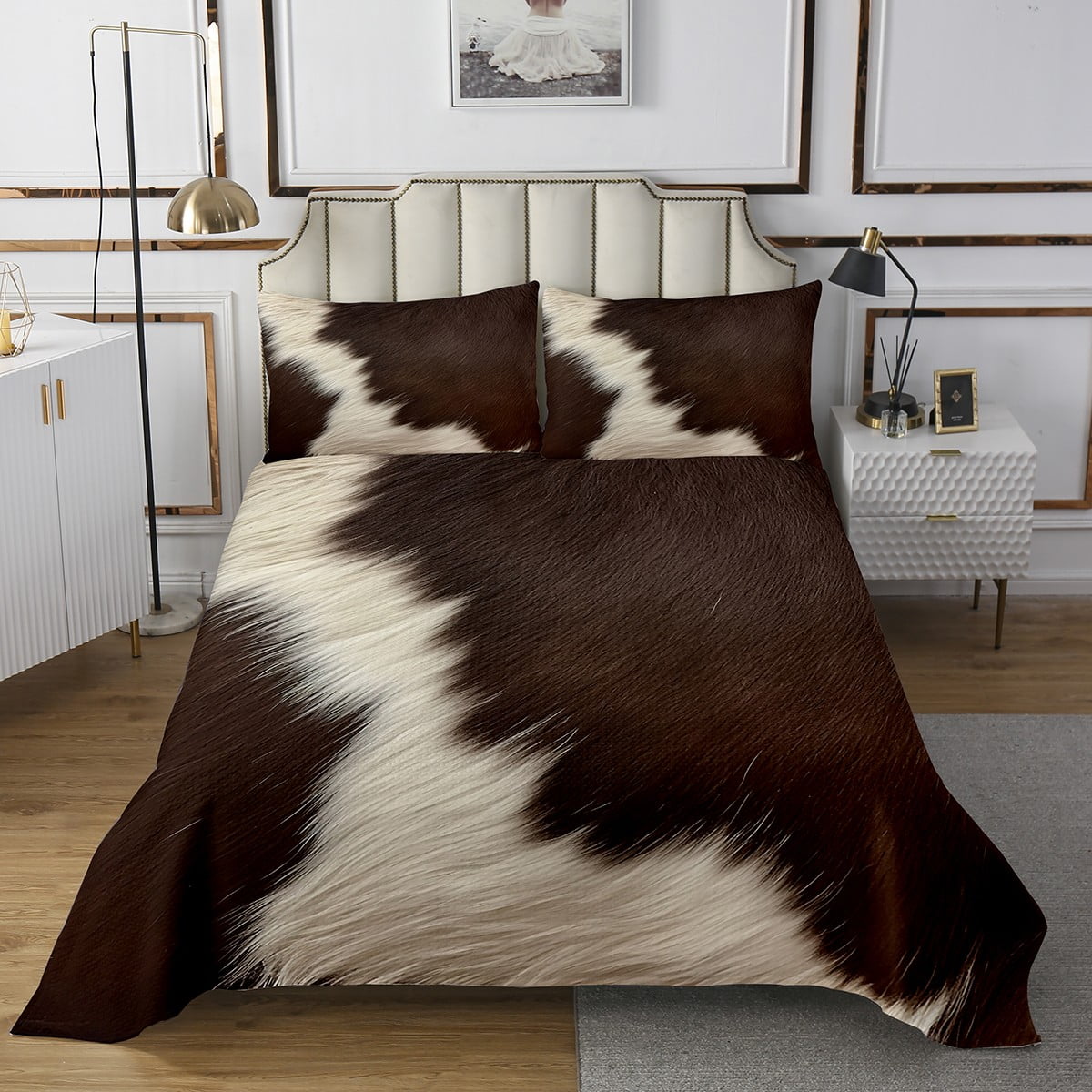 Brown Cowhide Print Coverlet Set for Teens Adults,Cow Quilt Set Queen ...
