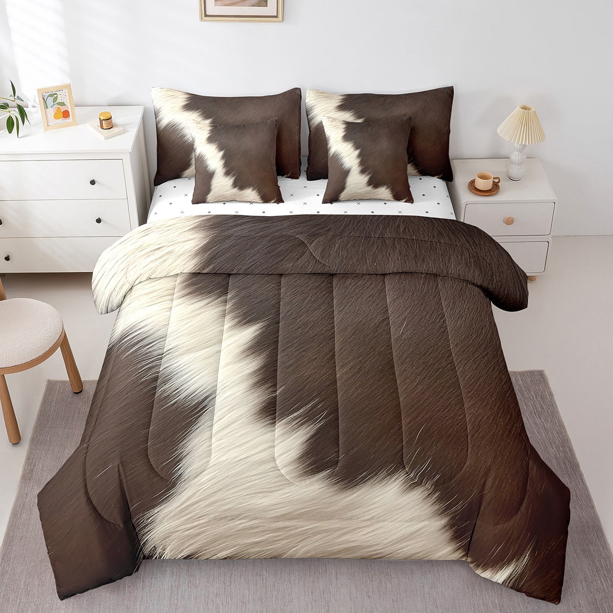 Brown Cowhide Print Full Comforter Set 7 Pieces,Cow Comforter Full Size ...