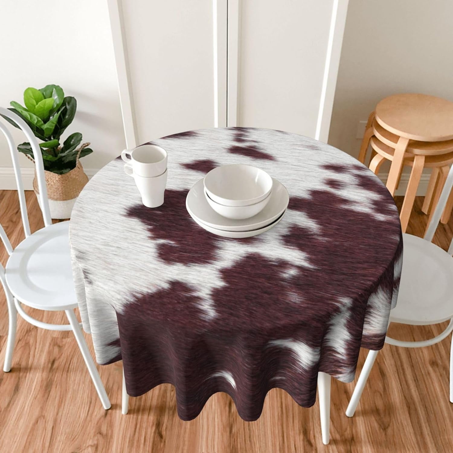 Brown Cowhide Round Tablecloth,Farm Animal Brown Cowhide Print Cow ...