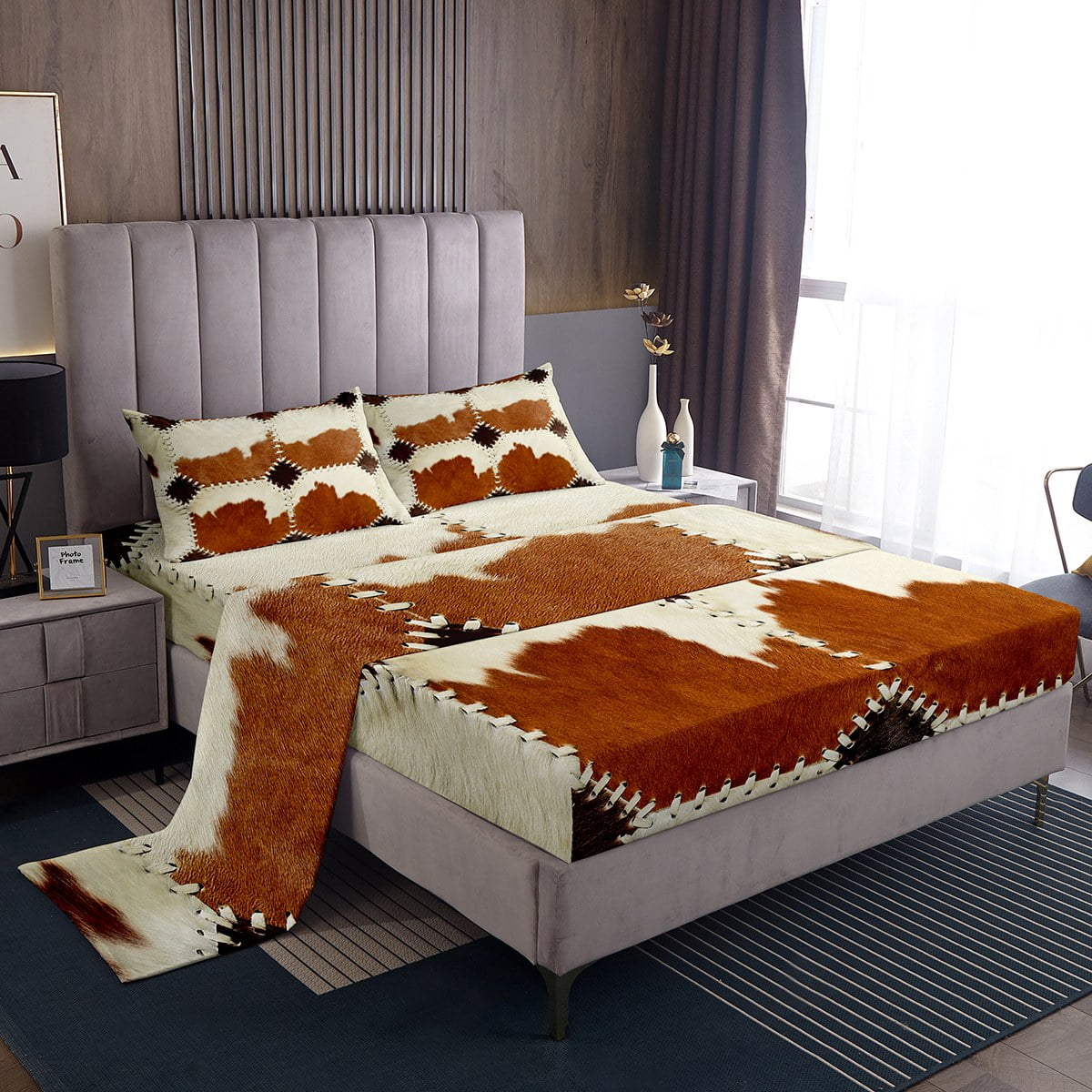 Brown Cowhide Sheet Set Cowboys Gifts for Men,Cattle Wild Highland Cow ...