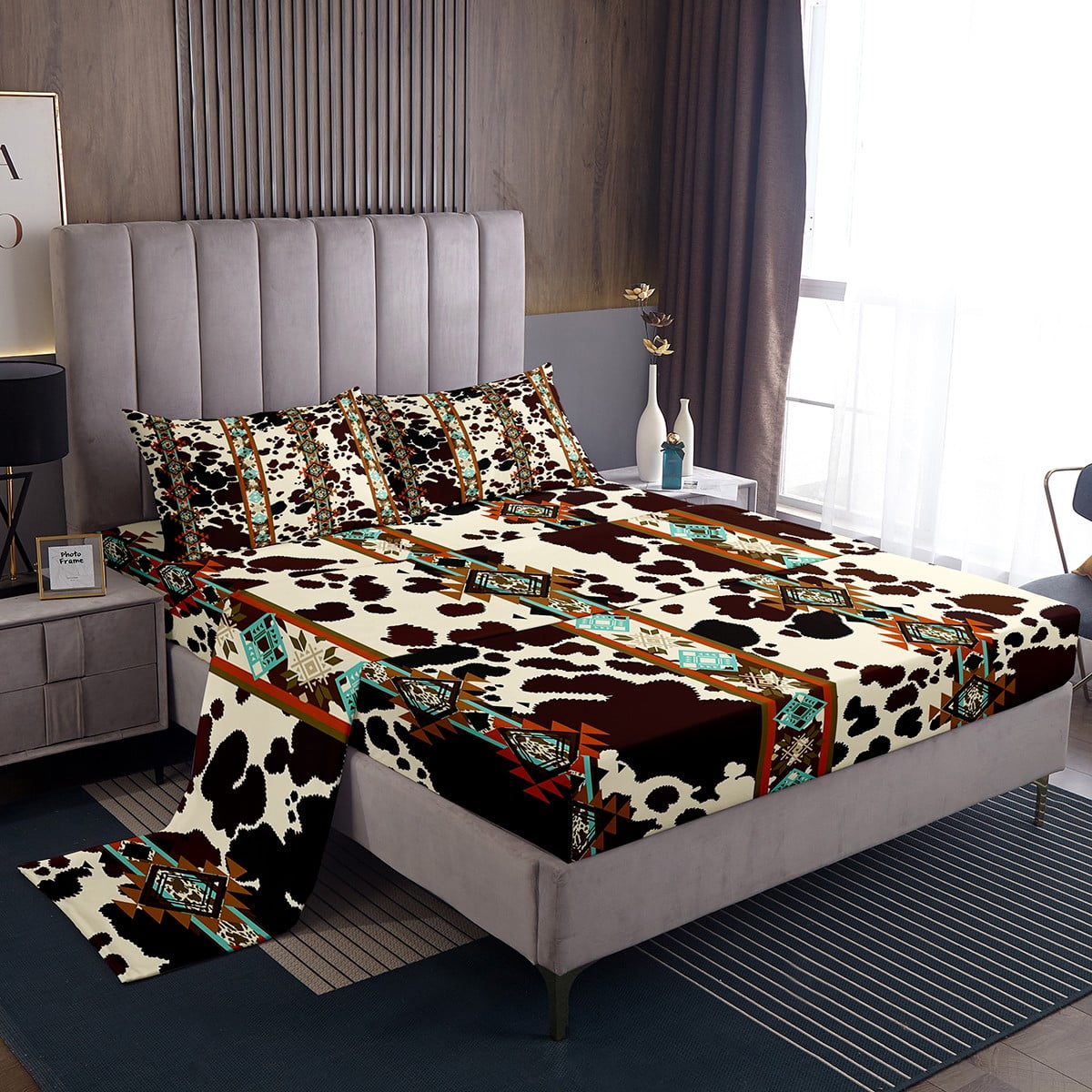 Brown Cowhide Sheets exotic Tribal Arrow Aztec Sheet Set Full,Geometry ...