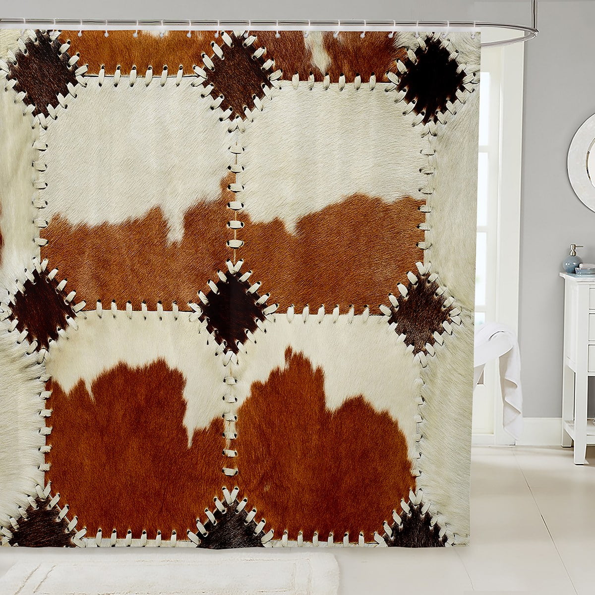 Brown Cowhide Shower Curtain Sets,Cattle Highland Cow Print,Rustic Farm ...