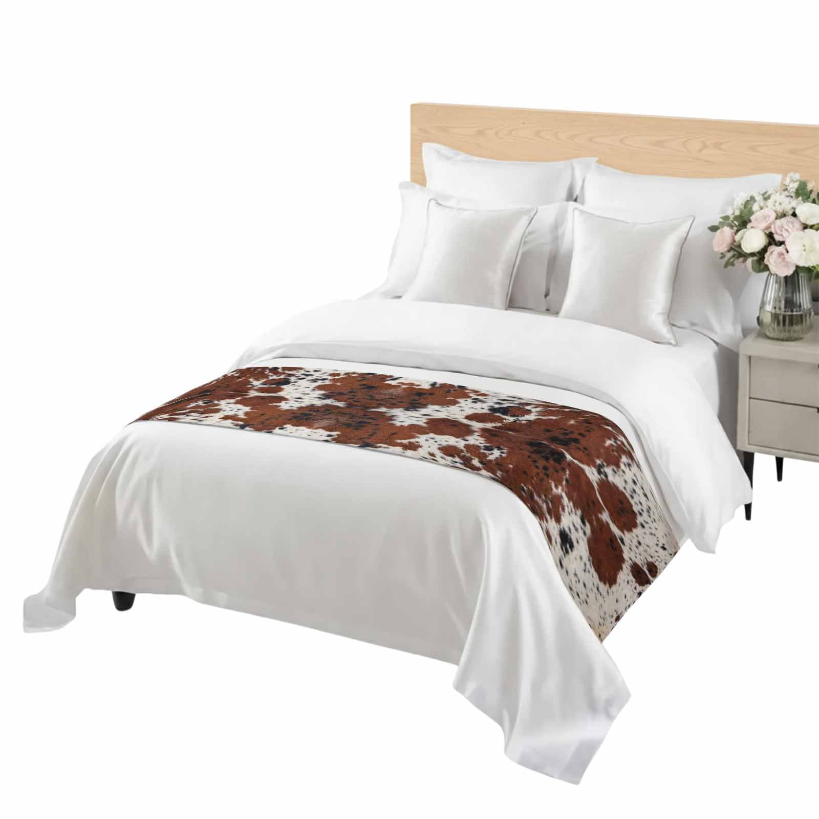 Brown Cowhide Texture Bed Runner King Size Country Farm Animal Classic ...