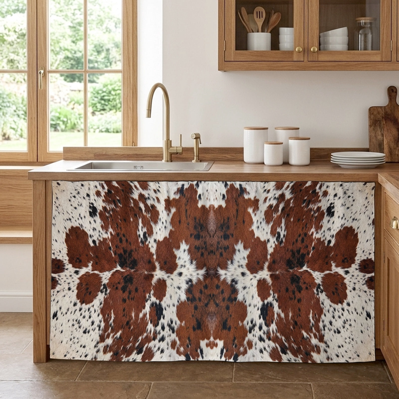 Brown Cowhide Texture Cabinet Curtains 28" W x 51" L Country Farm ...