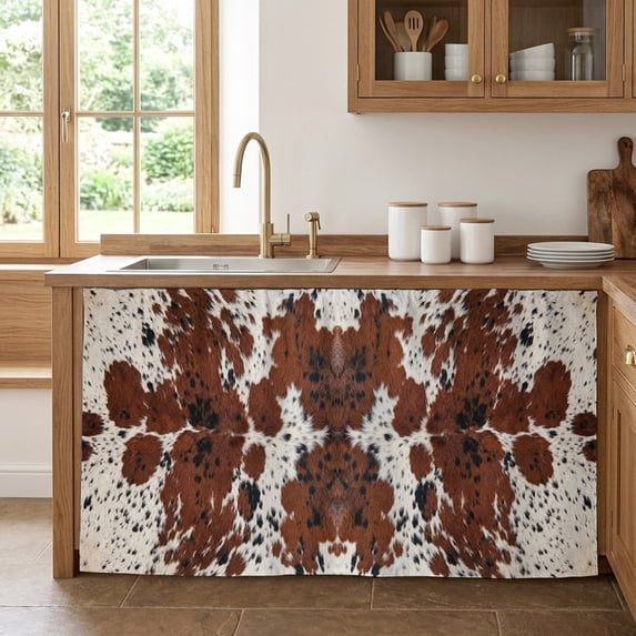 Brown Cowhide Texture Cabinet Curtains 28" W x 51" L Country Farm ...