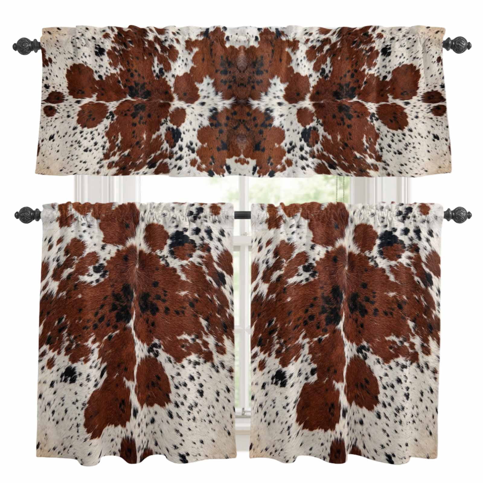 Brown Cowhide Texture Kitchen Curtains Valance and Tier Set Country ...