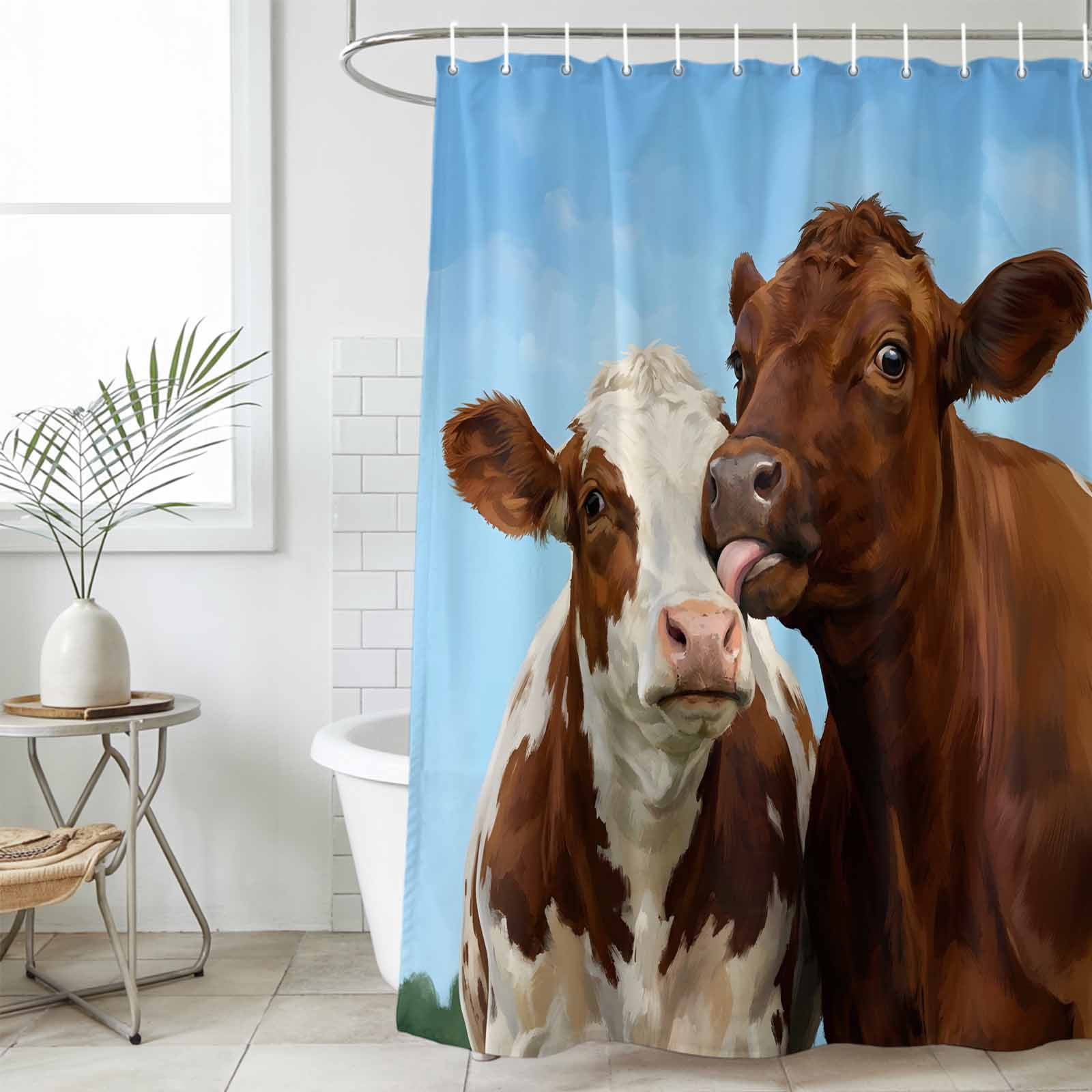 Brown Cows Long Shower Curtain Set, Waterproof Shower Curtains for ...