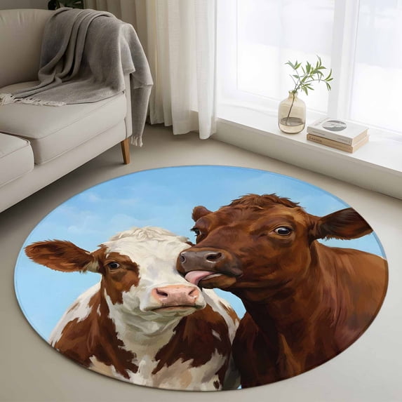 Brown Cows Round Rug 3.3ft Washable Circle Entryway Rugs Non Slip ...