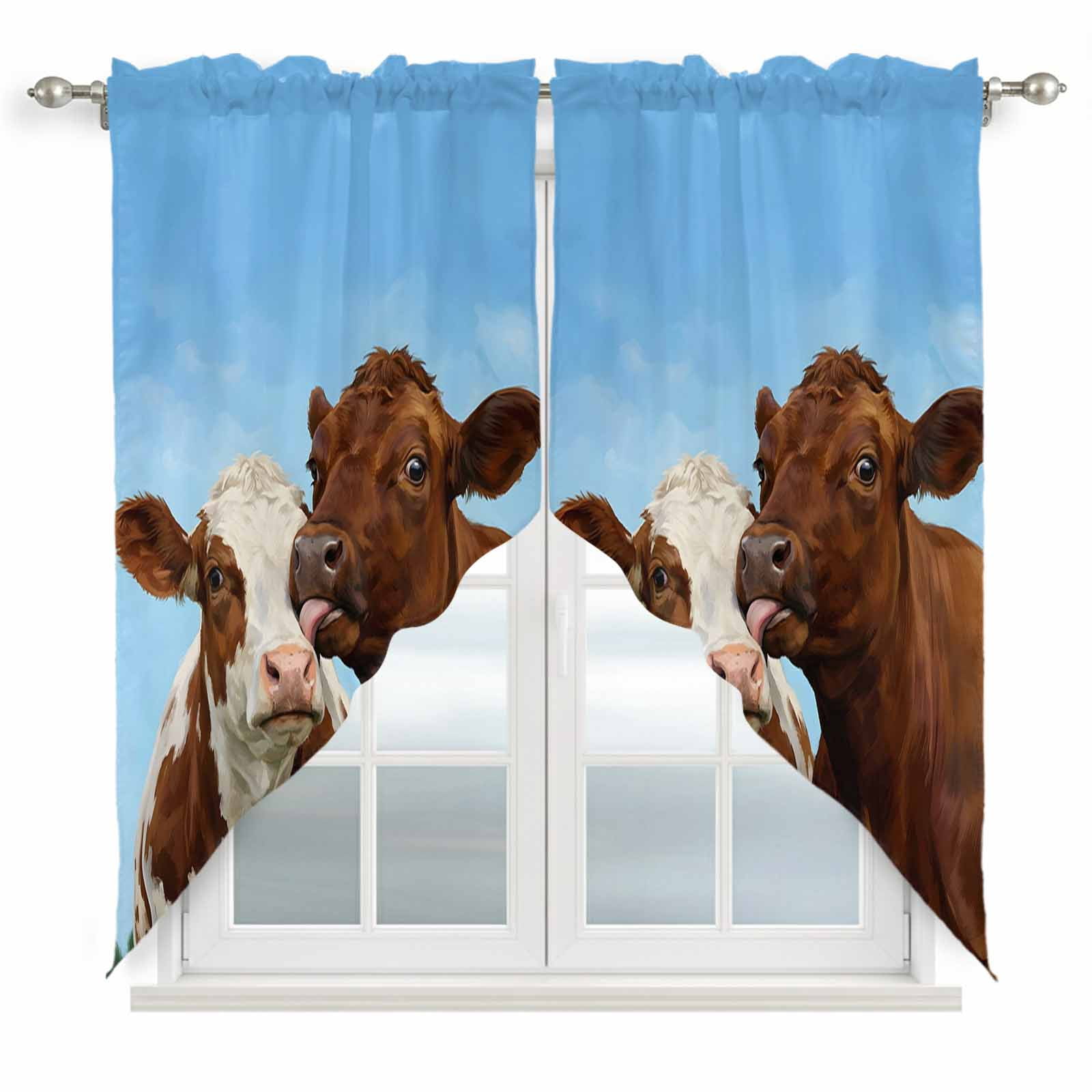 Brown Cows Swag Curtains for Kitchen/Bedroom/Living Room, Country ...