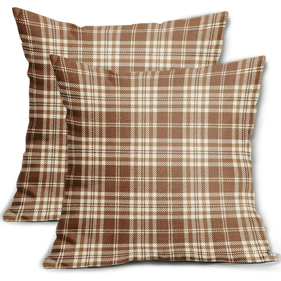 Brown Cream Buffalo Plaid Pillow Covers 20x20 Set of 2 Fall Checkered ...