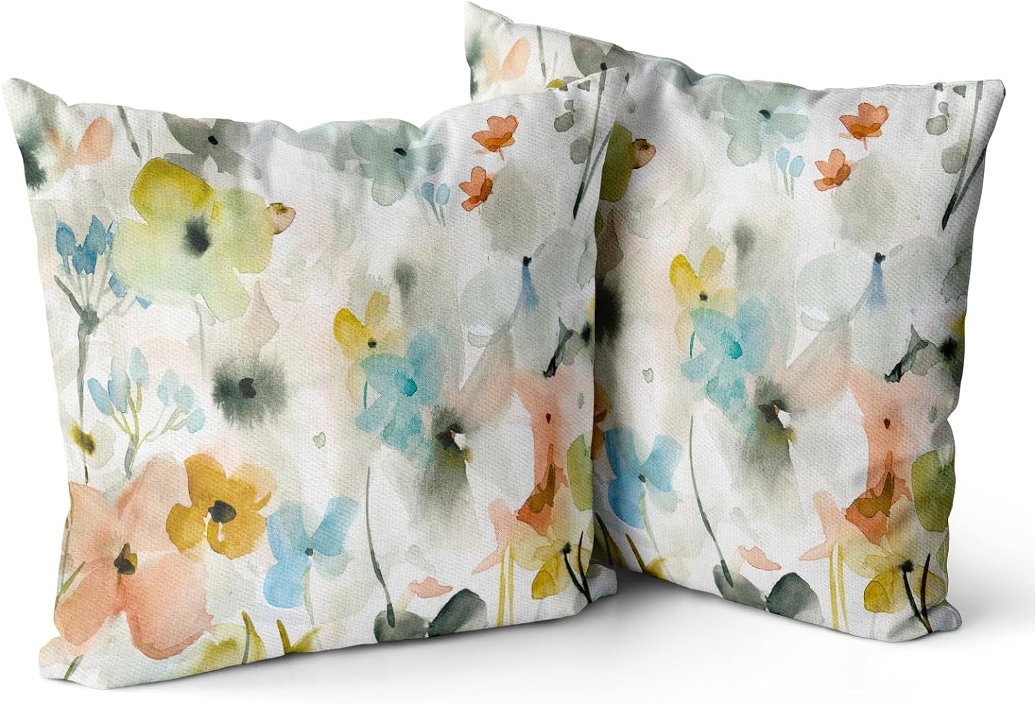 Brown Cream Grey Teal Floral Pillow Covers Watercolor Flower Couch ...