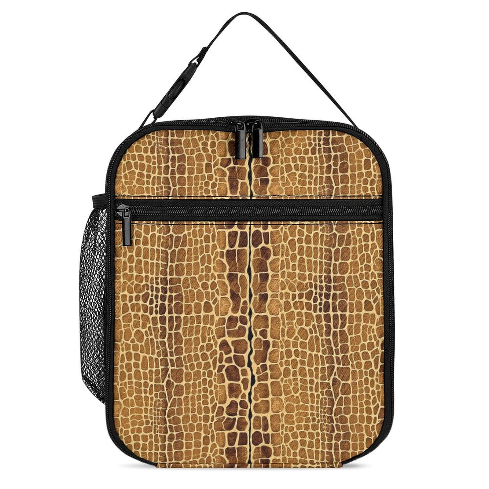 Brown Crocodile Skin Texture Lunch Bags Cooler Bag Reusable Lunch ...