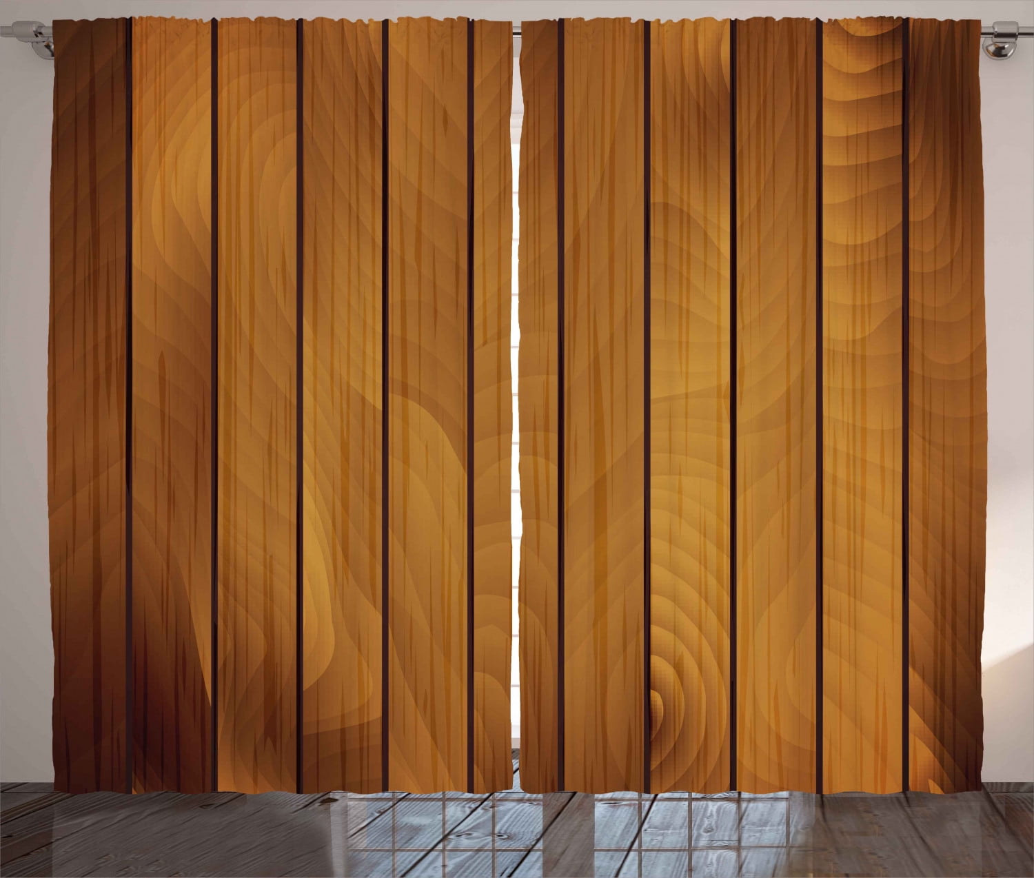 Ambesonne Brown Curtains 2 Panel Set, Wooden Plank Aged Timber, 108" x ...