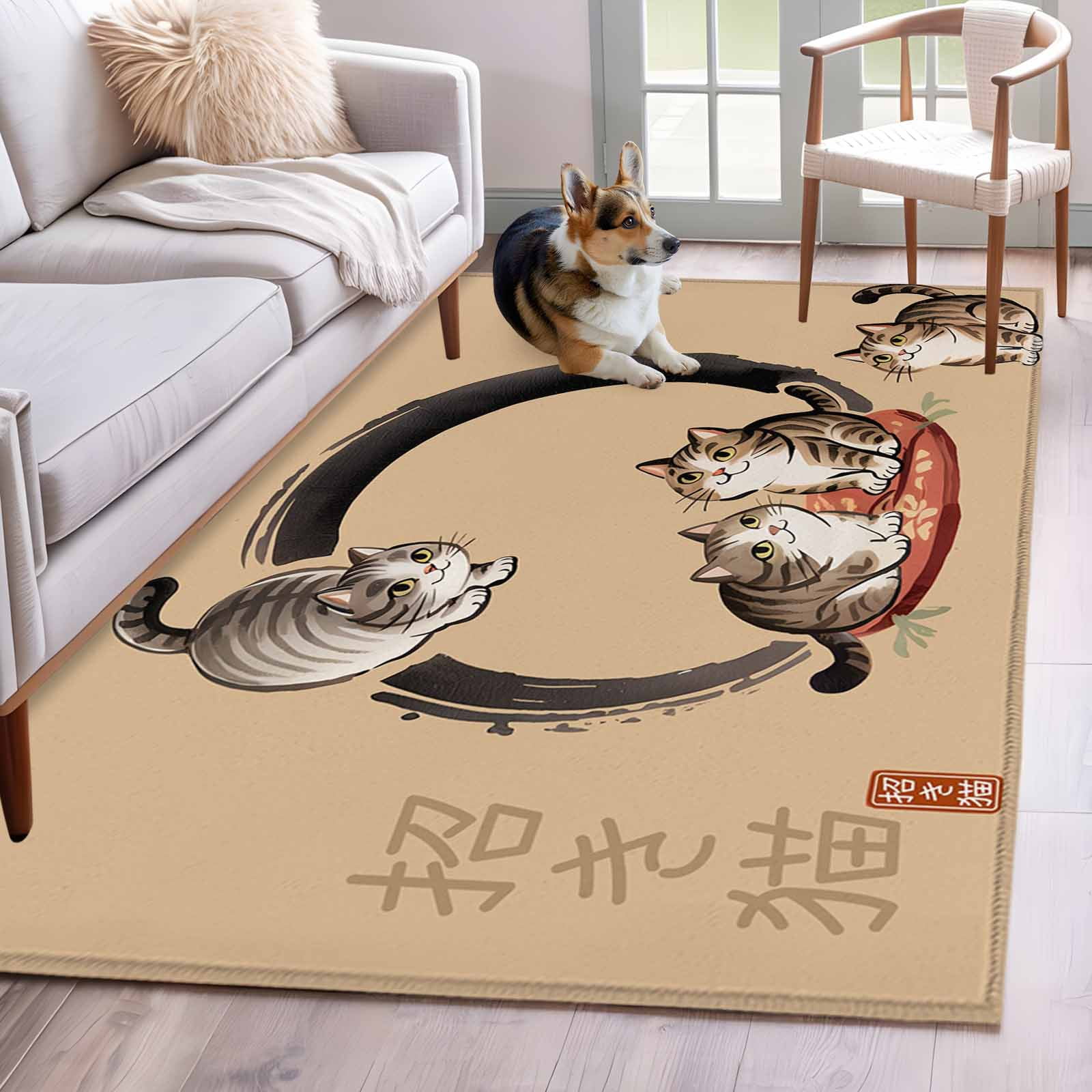 Brown Cute Cat Area Rug 3x5 Washable Rug Non Slip Modern Art Large Area ...