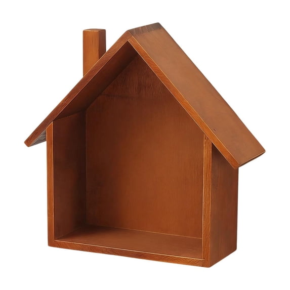 Brown Cute Little House Wall Shelf Solid Wood Decorative Display Stand ...