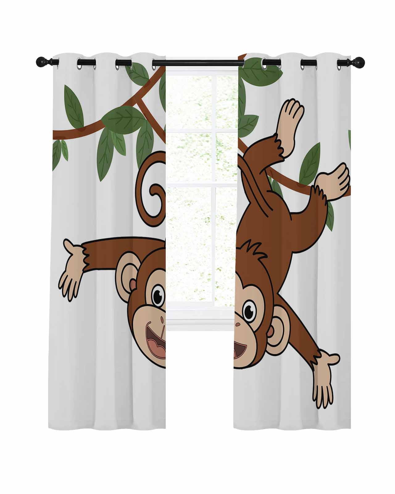 Brown Cute Monkey Blackout Curtains 96 Inches Long for Bedroom, Playing ...