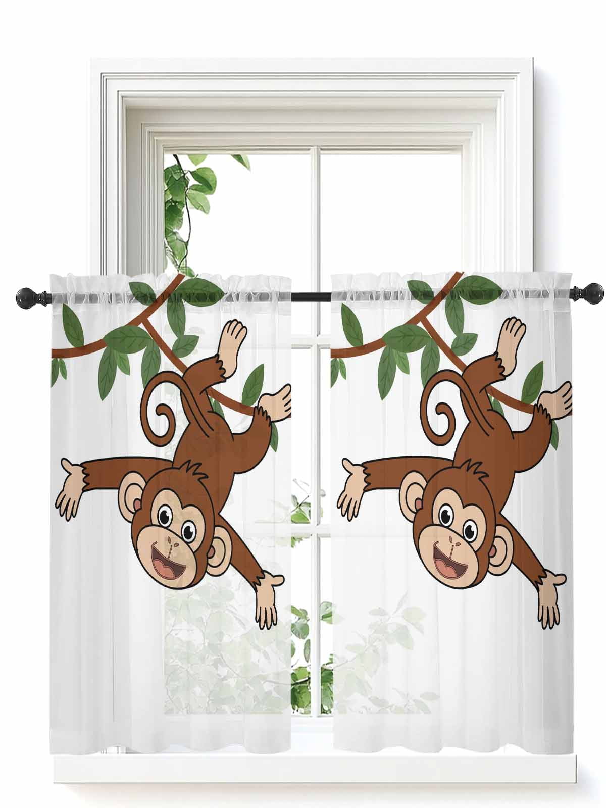 Brown Cute Monkey Curtains 45 Inch Length, Sheer Curtains for Bedroom ...