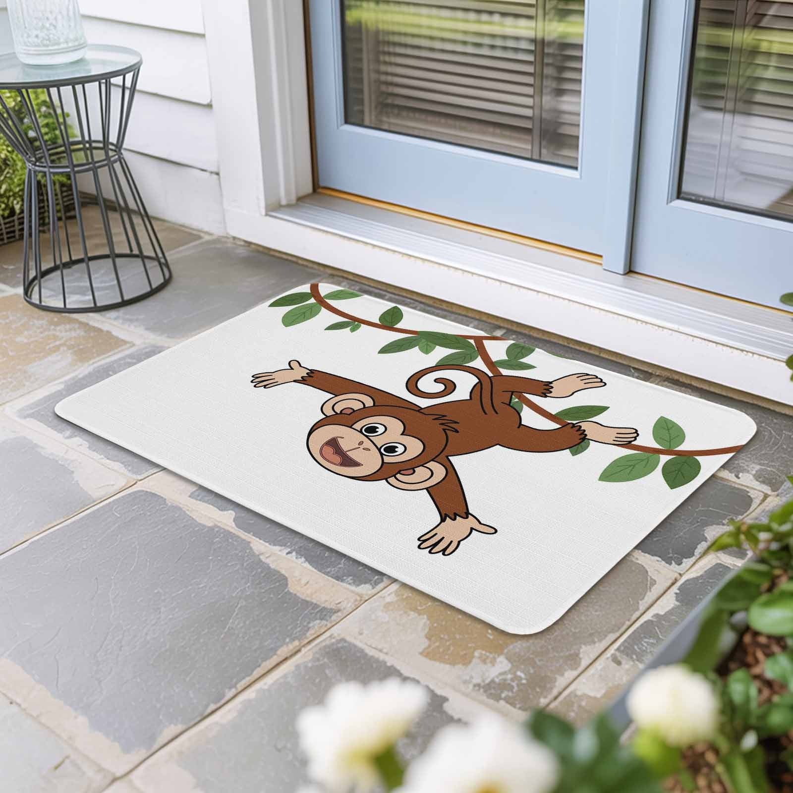 Brown Cute Monkey Door Mat Indoor Outdoor, Playing Funny Animal on ...
