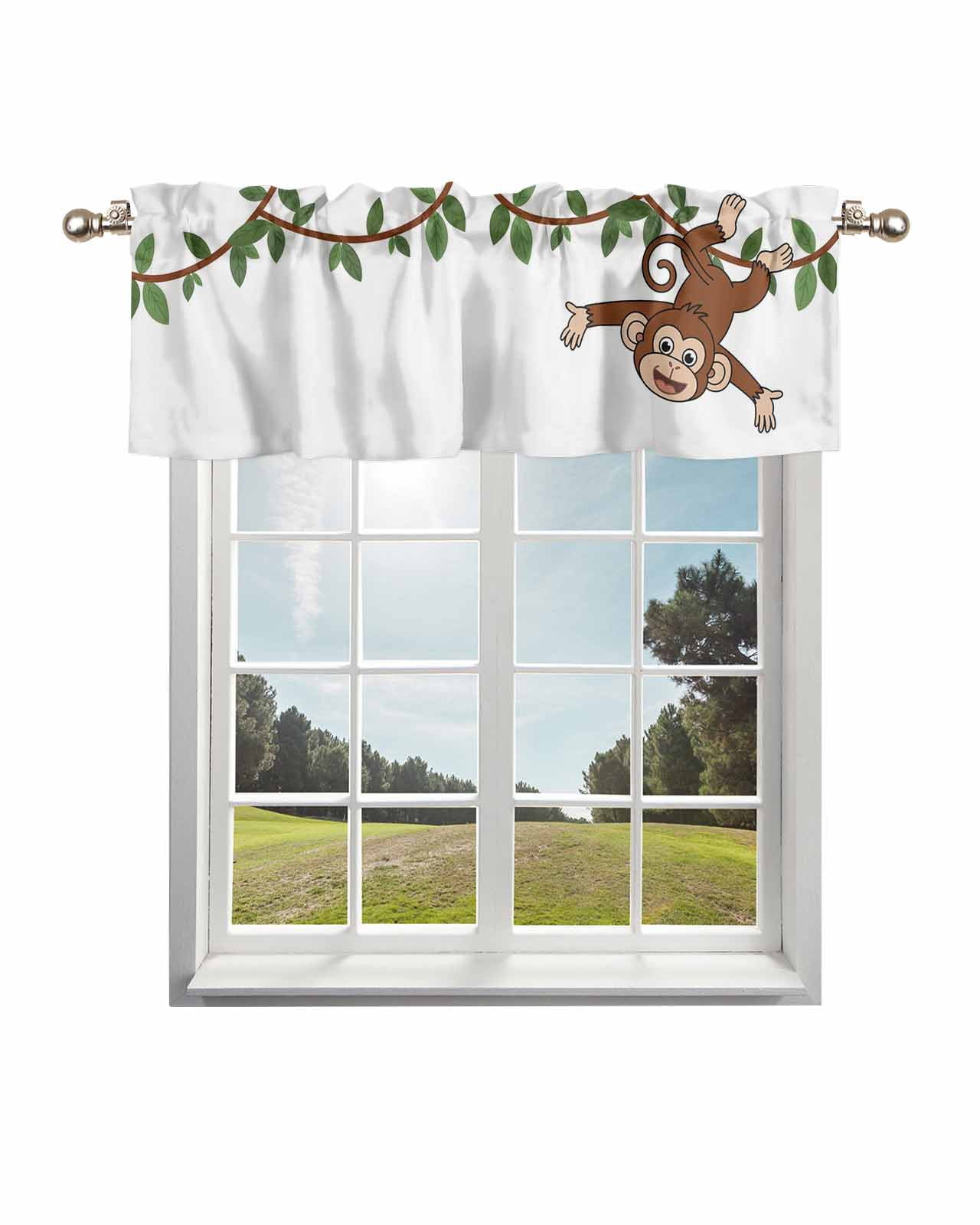 Brown Cute Monkey Kitchen Curtain Valances for Windows Farmhouse Short ...