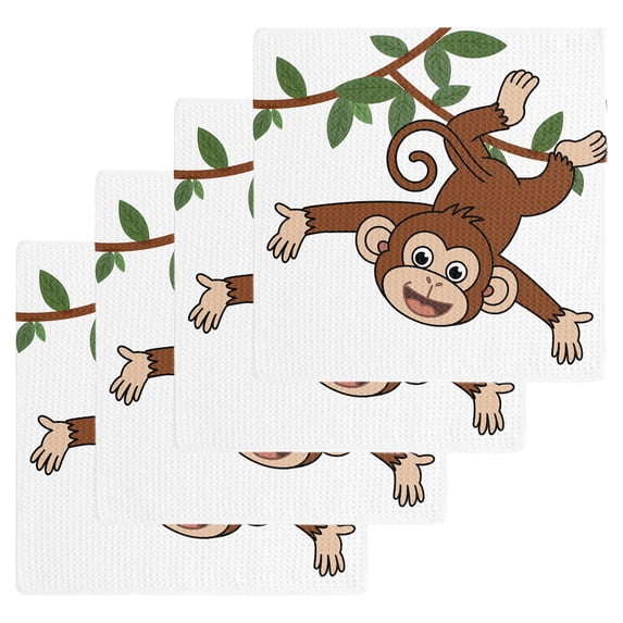Brown Cute Monkey Kitchen Dish Towels for Drying Dishes Set of 4 ...