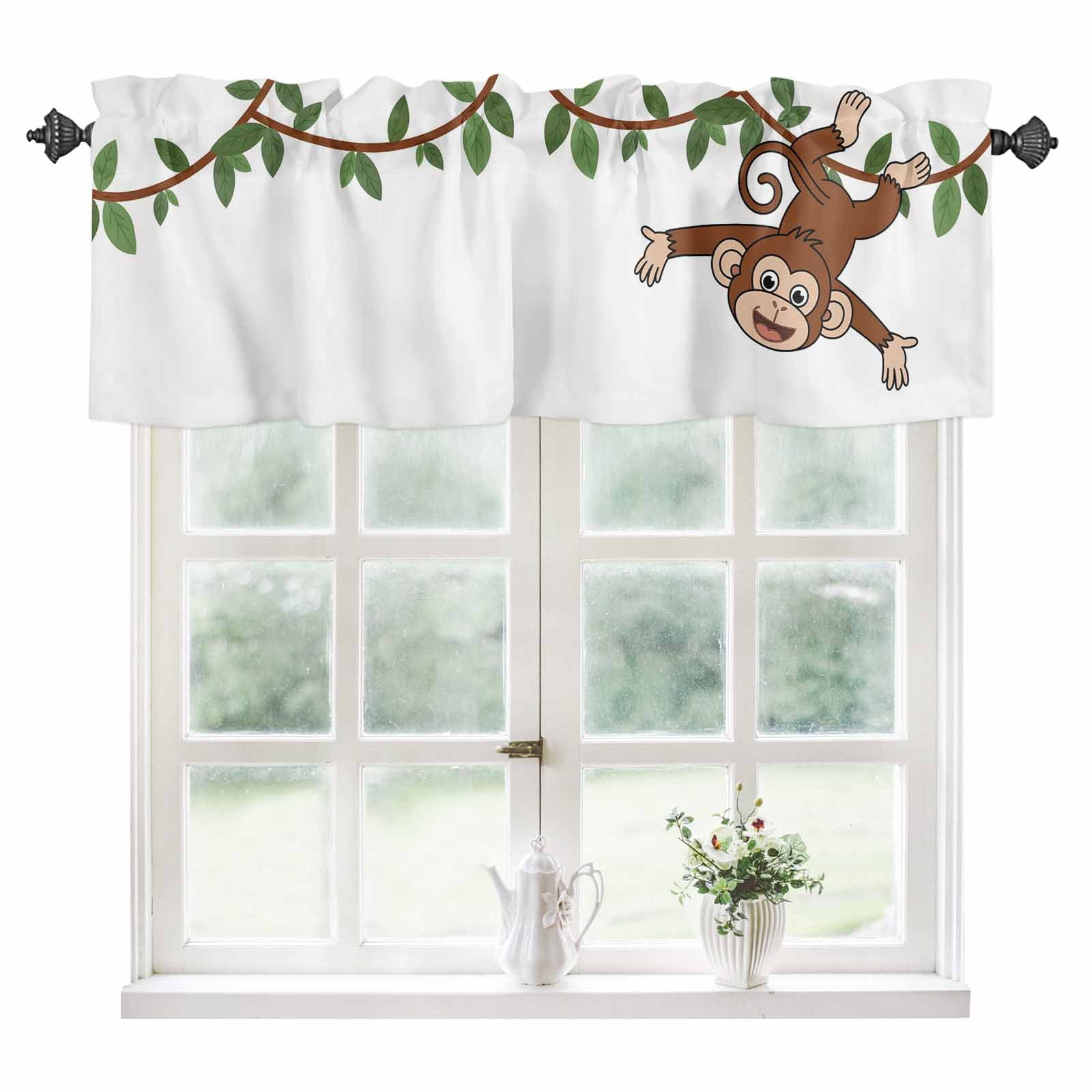 Brown Cute Monkey Kitchen Valances for Windows 54x18 Inch Kitchen ...