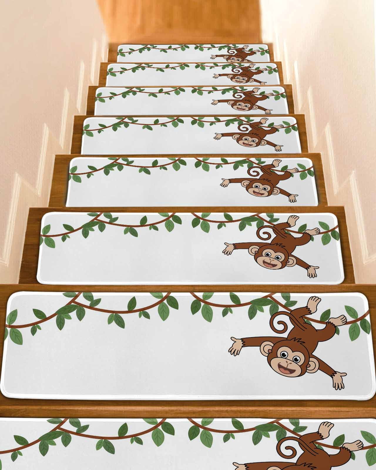 Brown Cute Monkey Non-Slip Stair Treads for Wooden Steps, 10 Pack ...