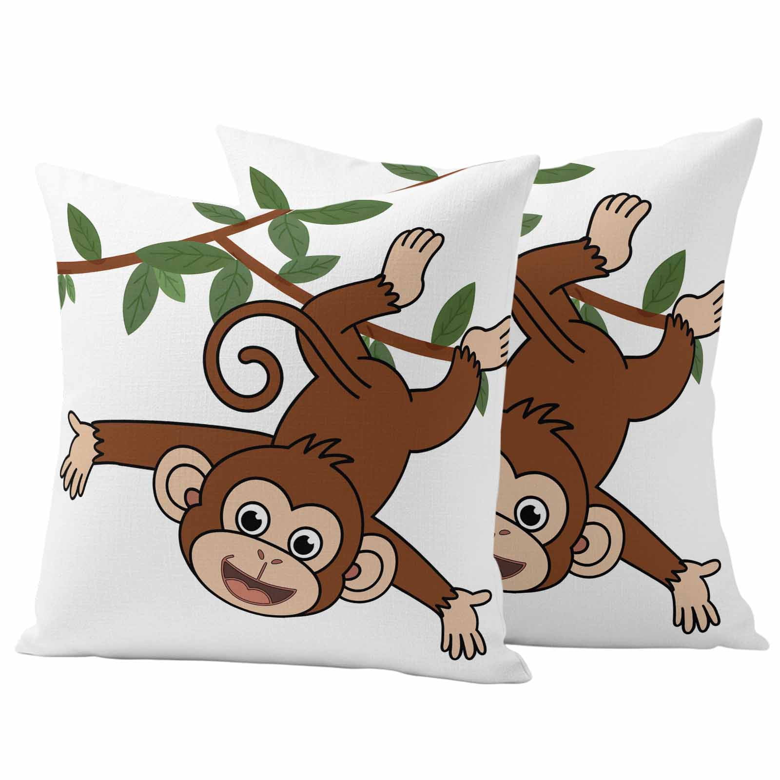 Brown Cute Monkey Outdoor Pillow Covers 24"x24" Set of 2, Waterproof ...