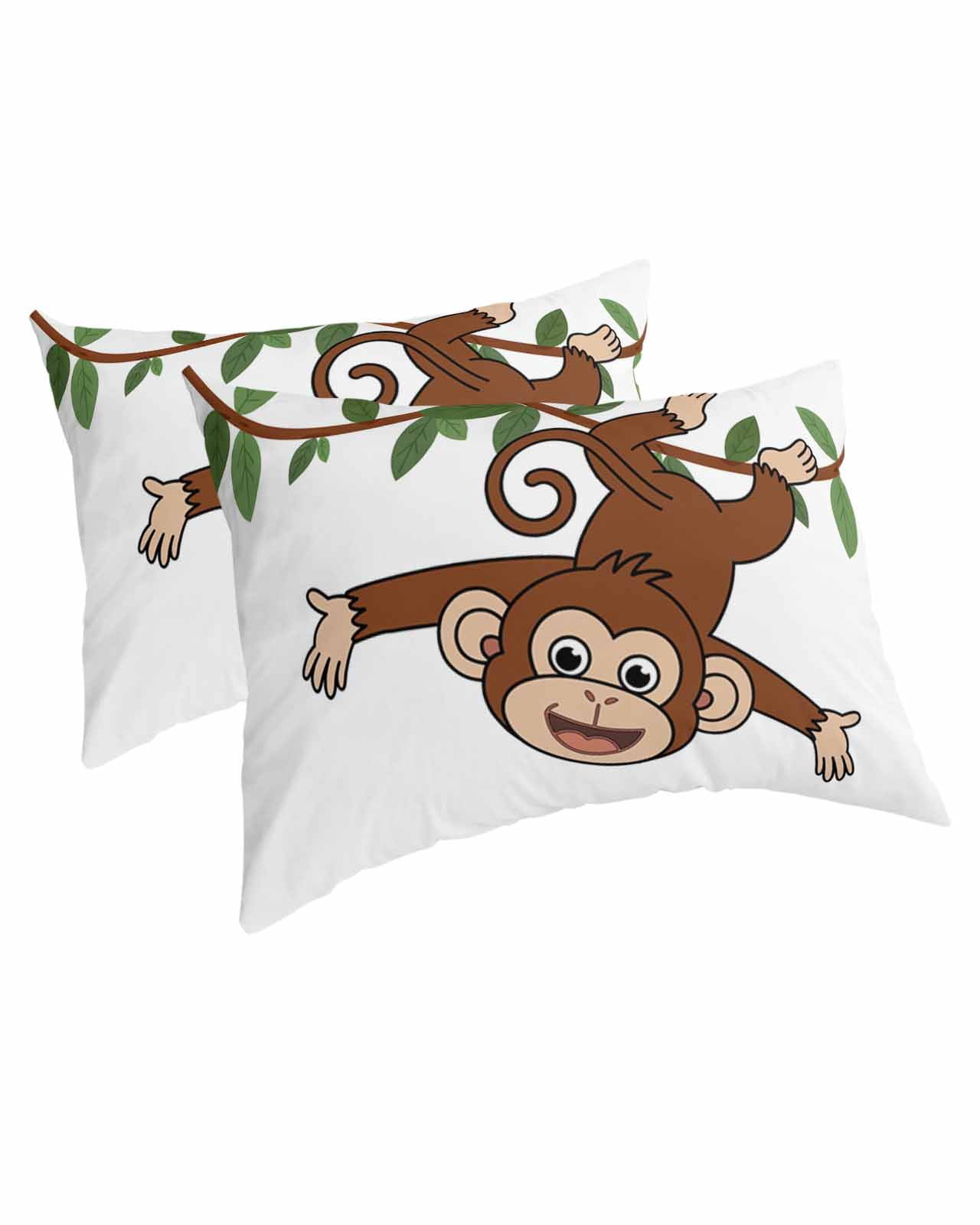 Brown Cute Monkey Pillow Covers King Size 2 Pack, Playing Funny Animal ...