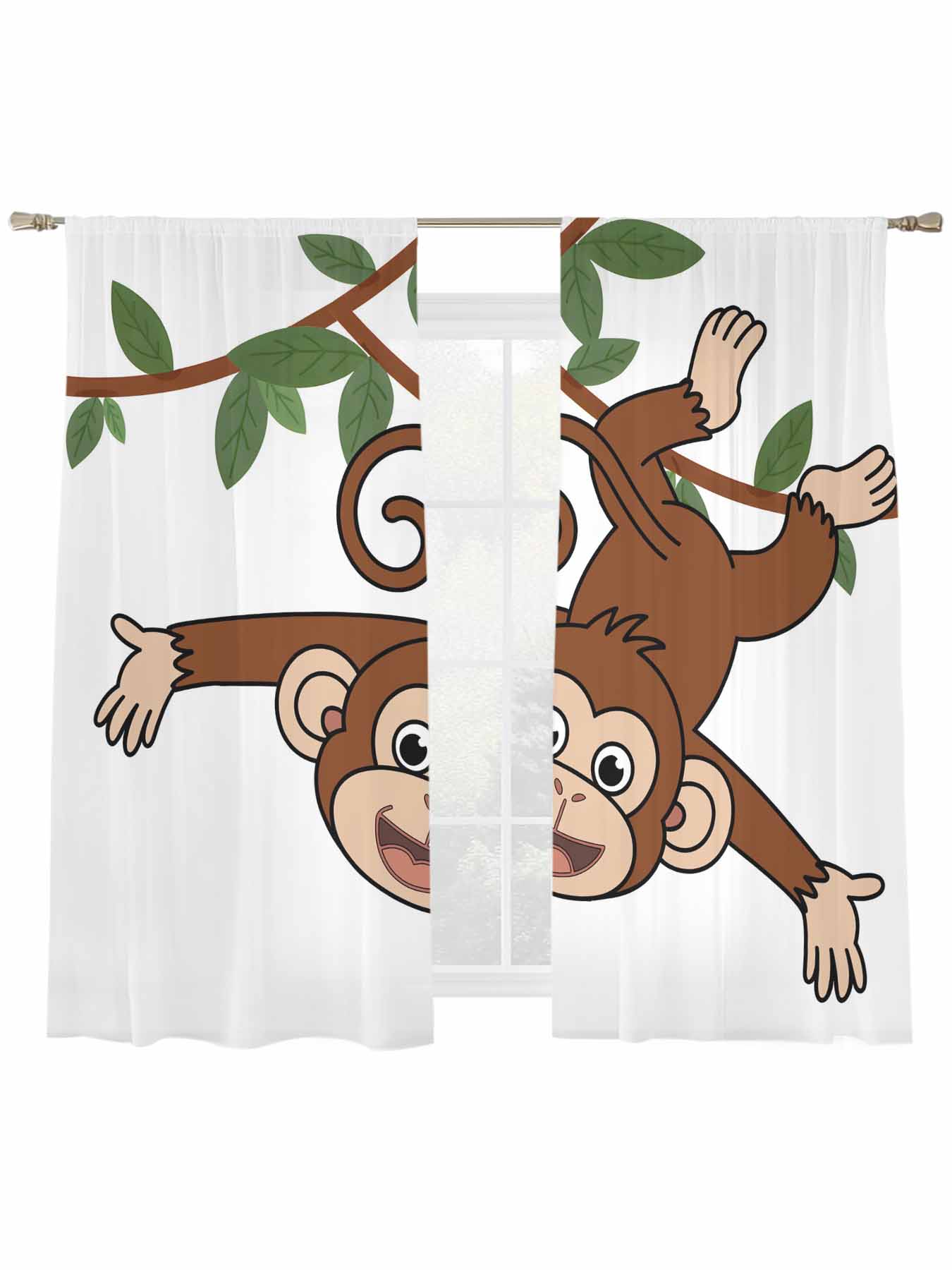 Brown Cute Monkey Sheer Curtains 72 Inch Length 2 Panels Set, Semi ...