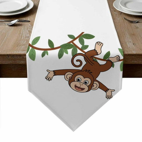 Brown Cute Monkey Table Runner Linen Burlap Table Runner 72 Inches Long ...